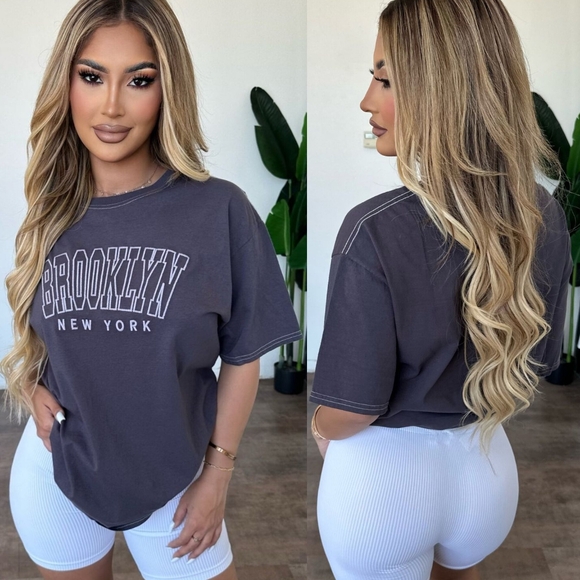 OOTDFash | Tops | Ootdfash Charcoal Embroidered Brooklyn Oversized ...